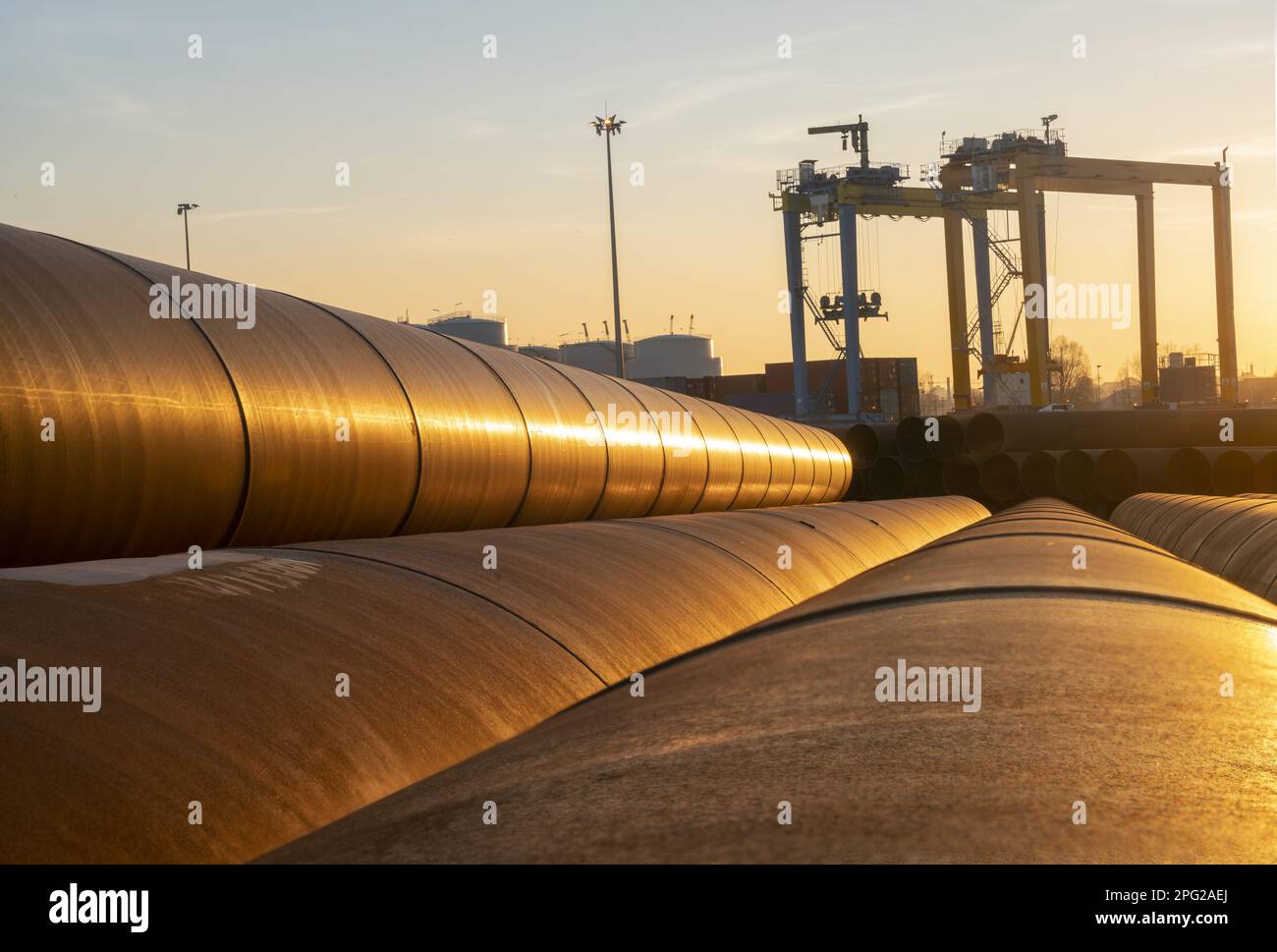 Metal pipeline in industrial area photographed with depth of field ...