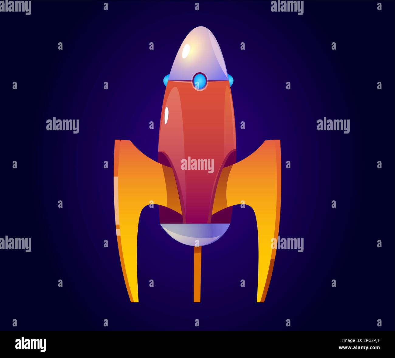 Vector rocket, orange spaceship isolated on blue background. Vector ...