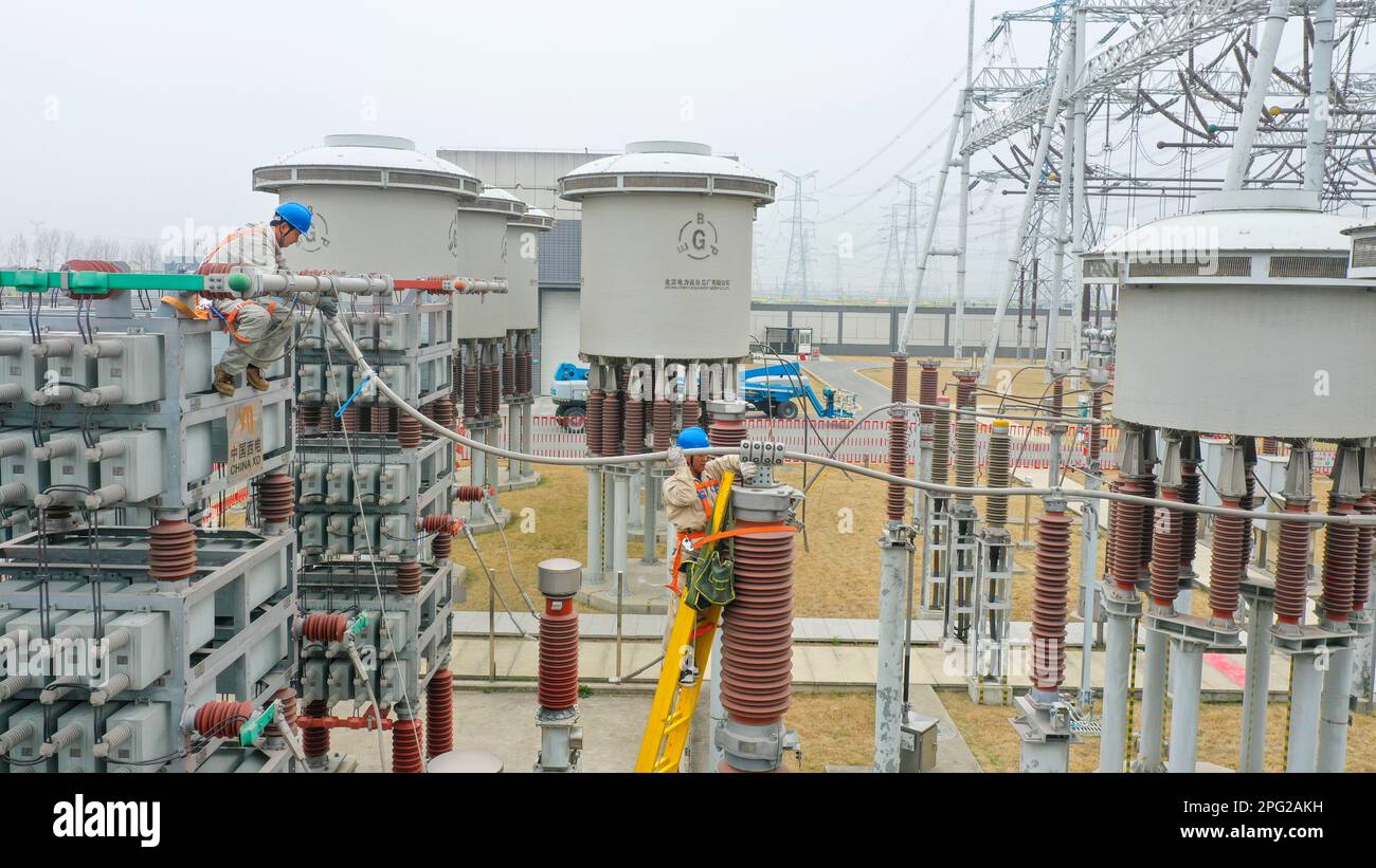 TAIZHOU, CHINA - MARCH 20, 2023 - Workers inspect the equipment at the ...
