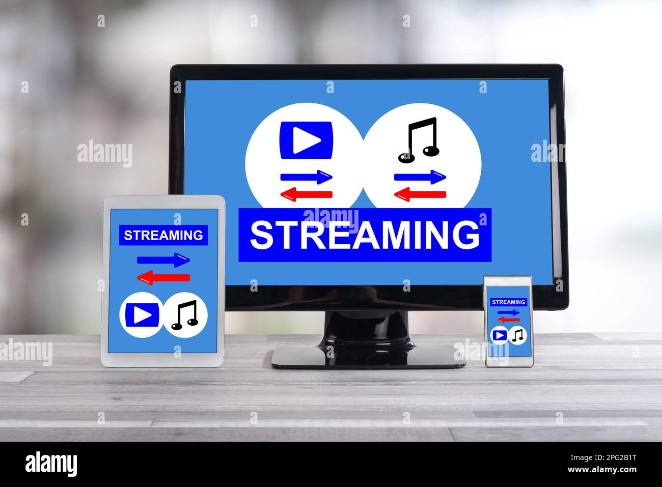 Streaming concept shown on different information technology devices ...