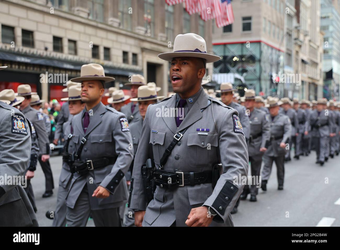 New York State Police march up Fifth Avenue during the St. Patrick's ...