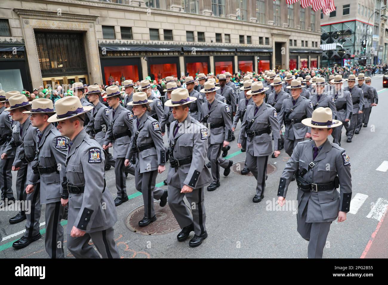 New York State Police march up Fifth Avenue during the St. Patrick's ...