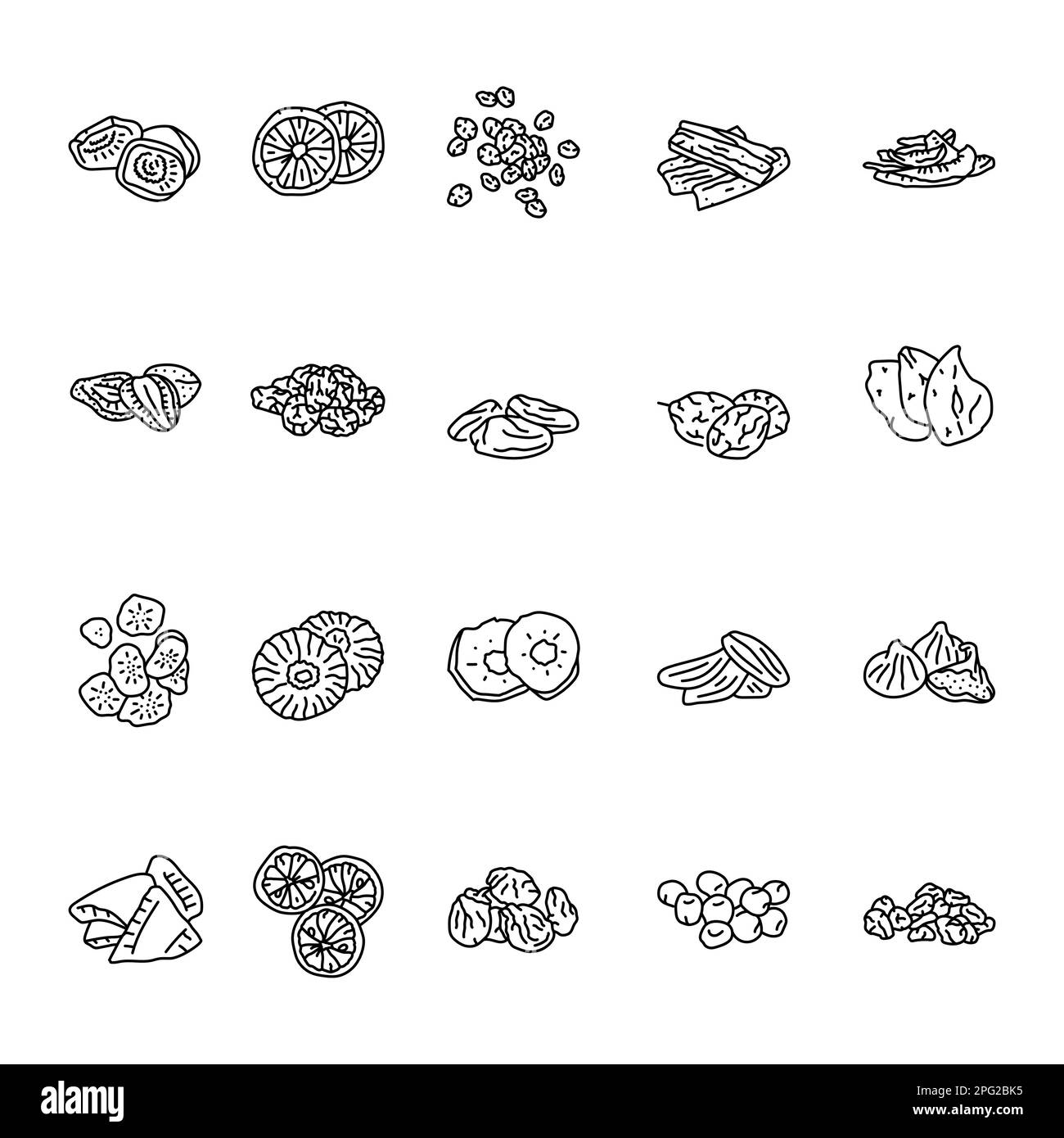 Dried fruits black line icons set. Pictograms for web page, mobile app ...