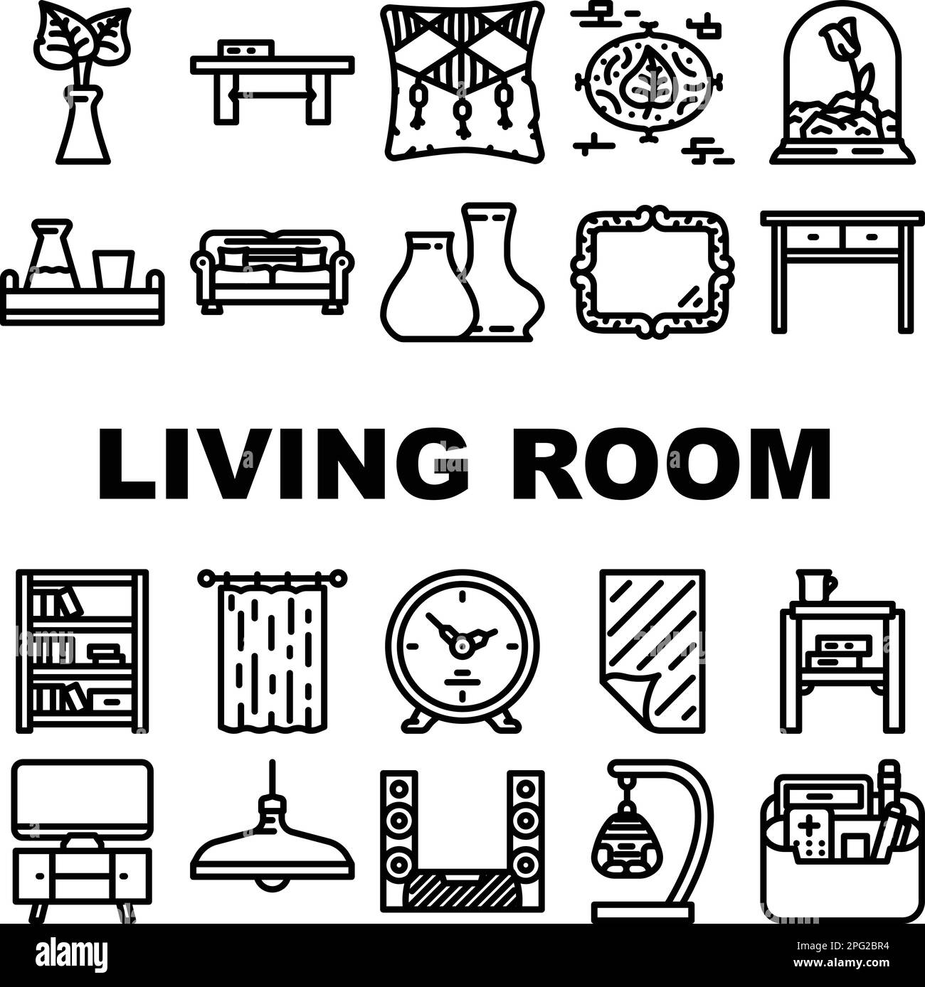 living room interior icons set vector Stock Vector Image & Art - Alamy