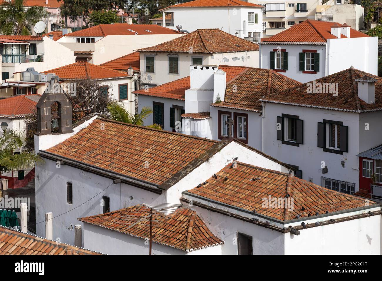 Rooftop view of the old town of Funchal. Capela do Corpo Santo in the ...