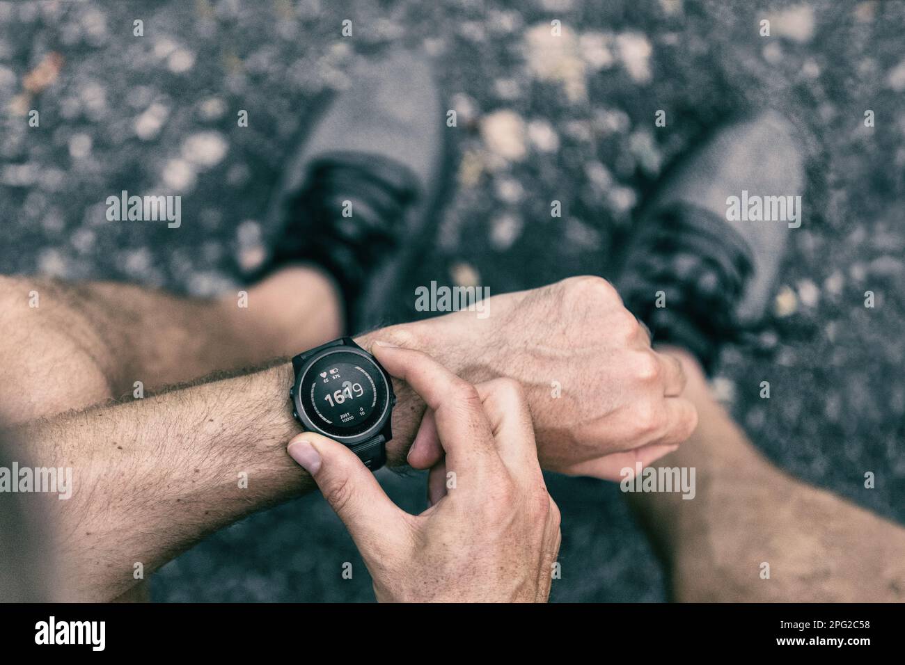 Smartwatch wearable smart tech fitness active athlete man using sports ...