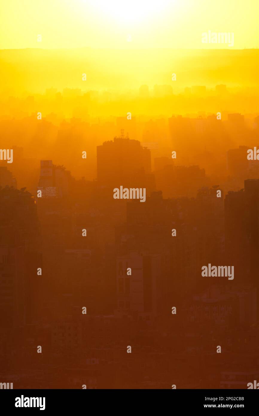Egypt, Cairo, sunset over Cairo looking east from the Cairo tower Stock ...