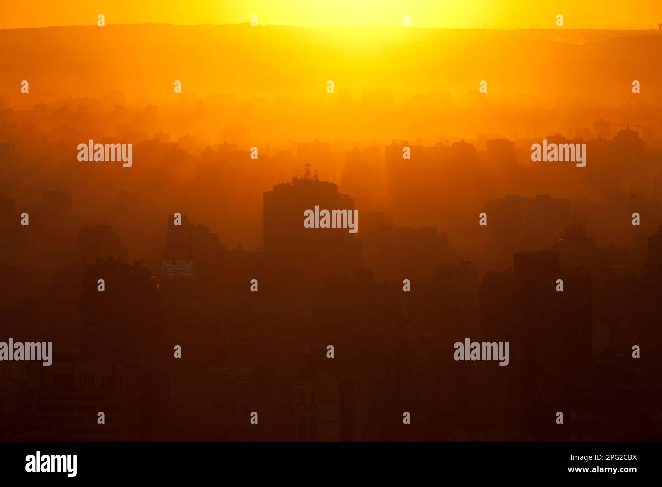 Egypt, Cairo, sunset over Cairo looking east from the Cairo tower Stock ...