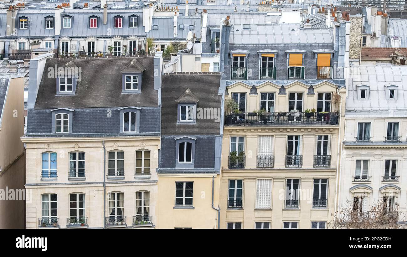 Paris, typical buildings in the Marais, aerial view from the Pompidou ...