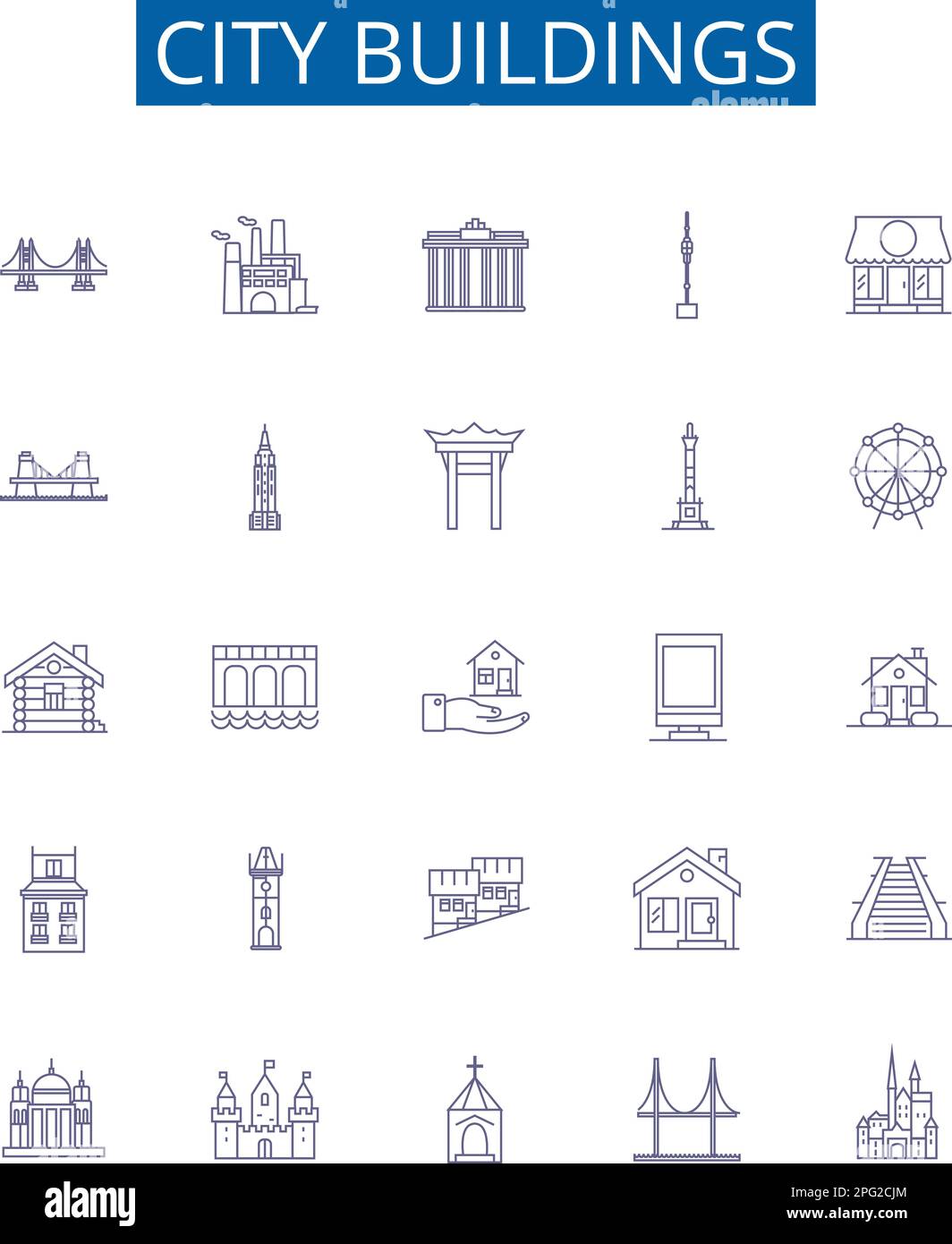 City buildings line icons signs set. Design collection of Skyscrapers, Towers, Complexes ...