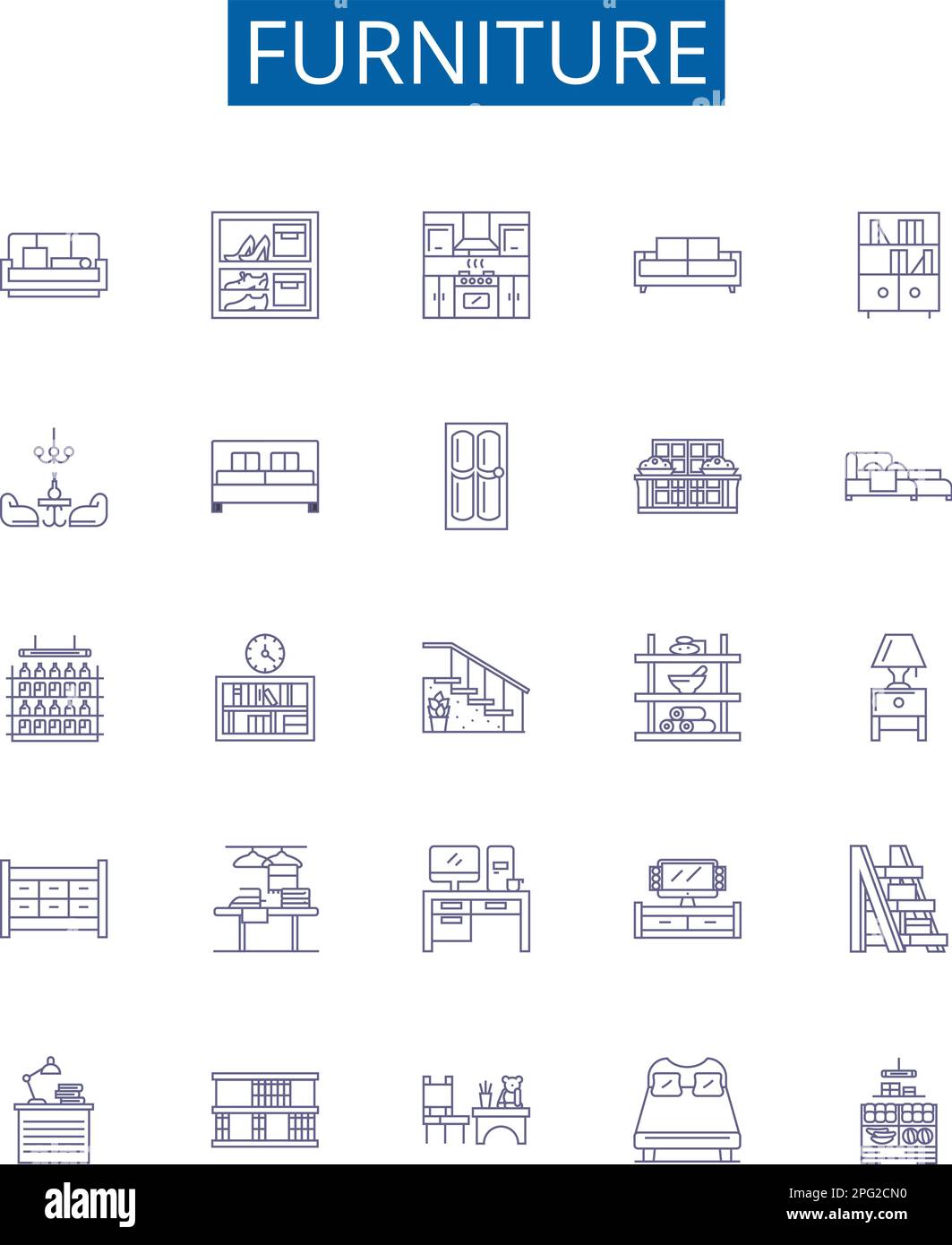 Furniture line icons signs set. Design collection of Chair, Table, Desk ...