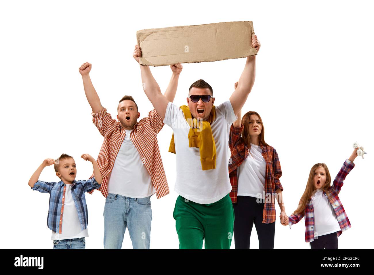 Group of young people and kids protesting, emotionally shouting over ...