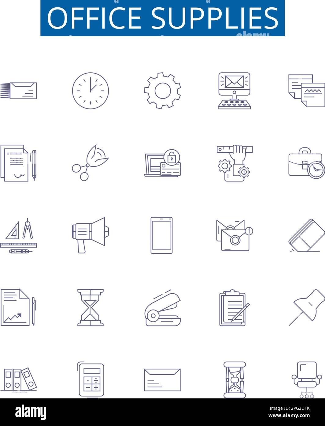 Office supplies line icons signs set. Design collection of Stationery ...