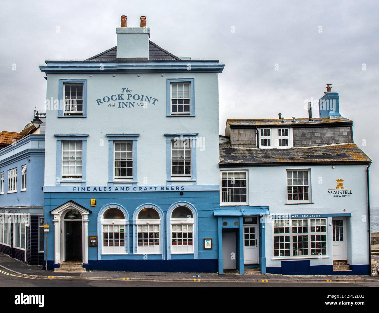 A view from the street of The Rock Point Inn in Lyme Regis in Dorset ...