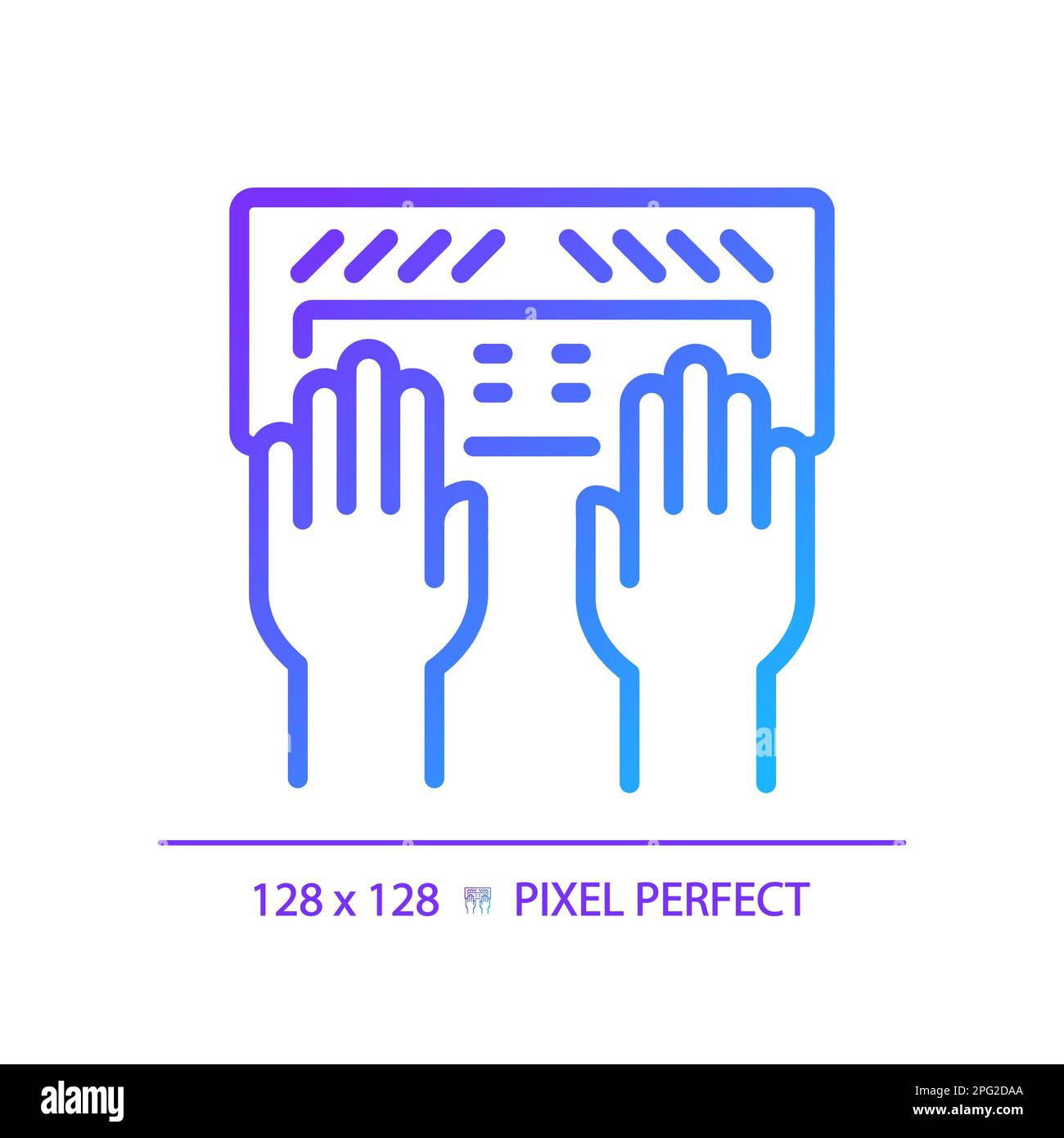 Hands with Braille keyboard pixel perfect gradient linear vector icon ...