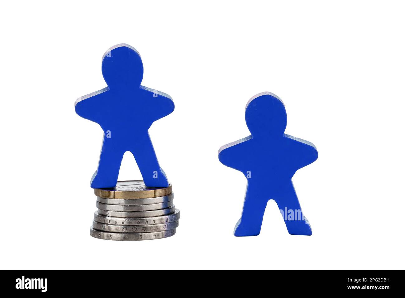 Wooden human figure on stack of coins for business concept Stock Photo ...