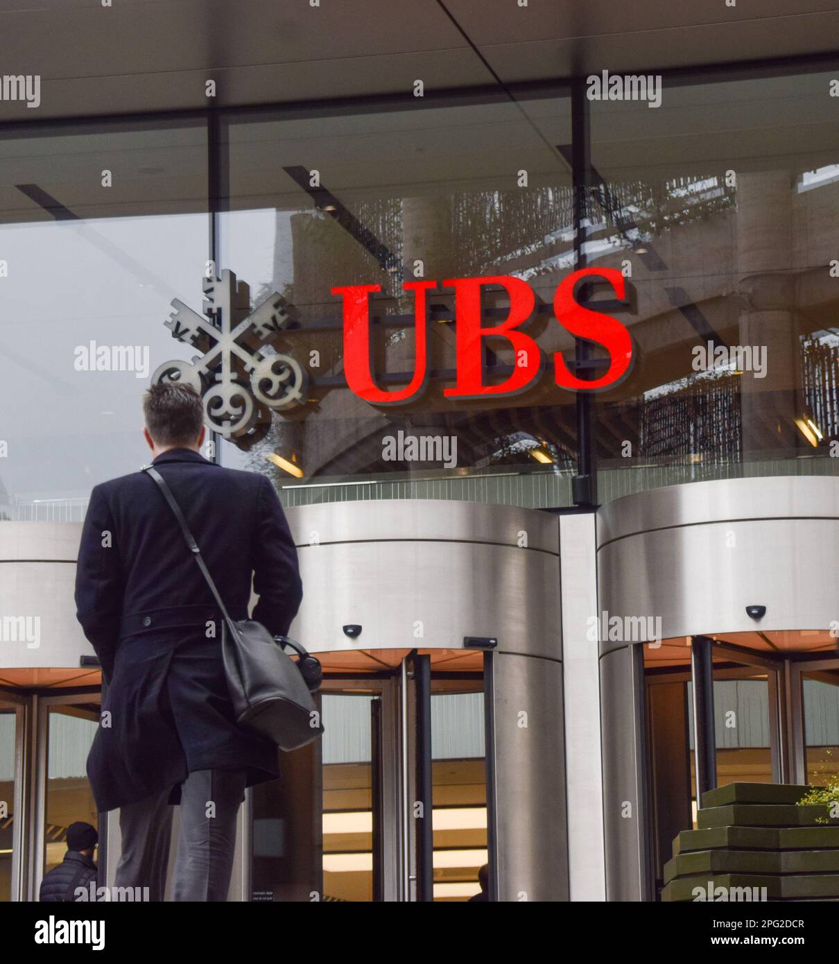 London, UK. 20th March 2023. Exterior view of UBS UK offices in the ...