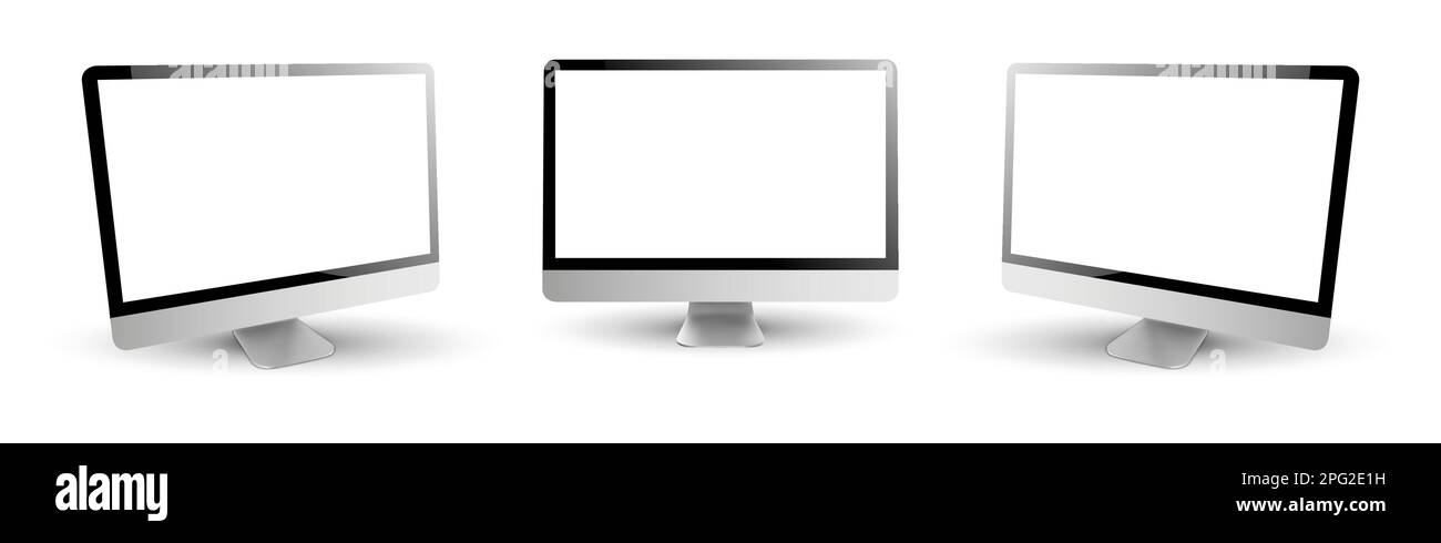 Three Computer Monitors with blank white screen. Vector illustration ...