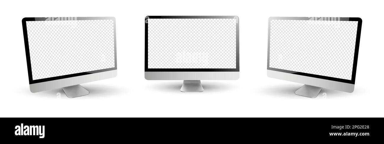 Three Computer Monitors with blank white screen. Vector illustration ...