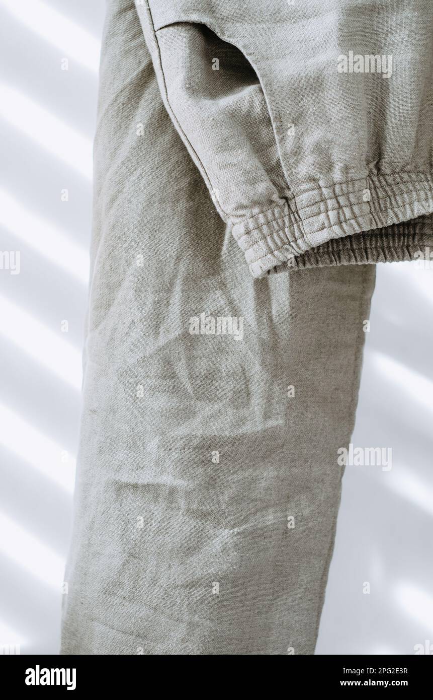 Close up heavy linen trousers textures Stock Photo - Alamy