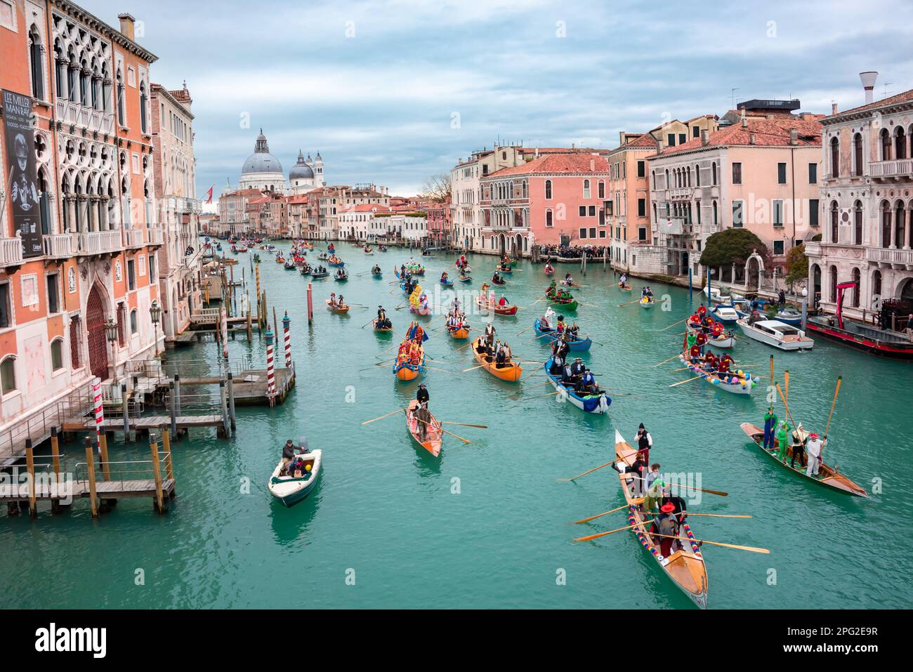 Venice, Italy, Grand canal. Venice carnival opening. Gondola boat water ...