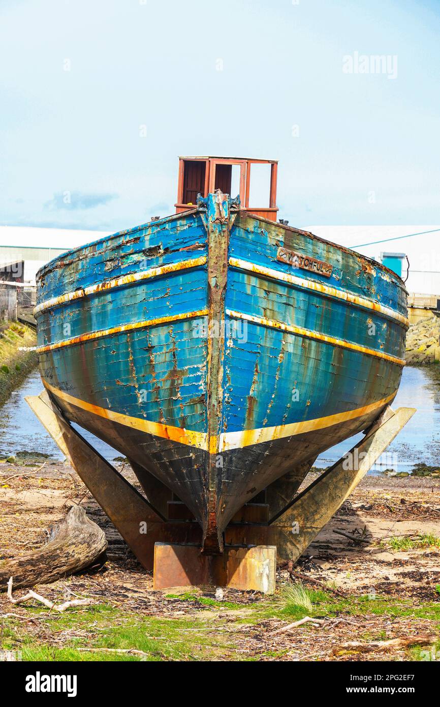 Disused fishing boat used as a monument to the now redundant fishing ...