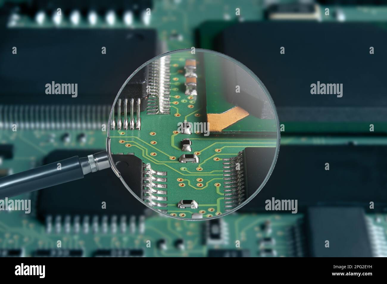 view of printed circuit board with active and passive surface mounted ...