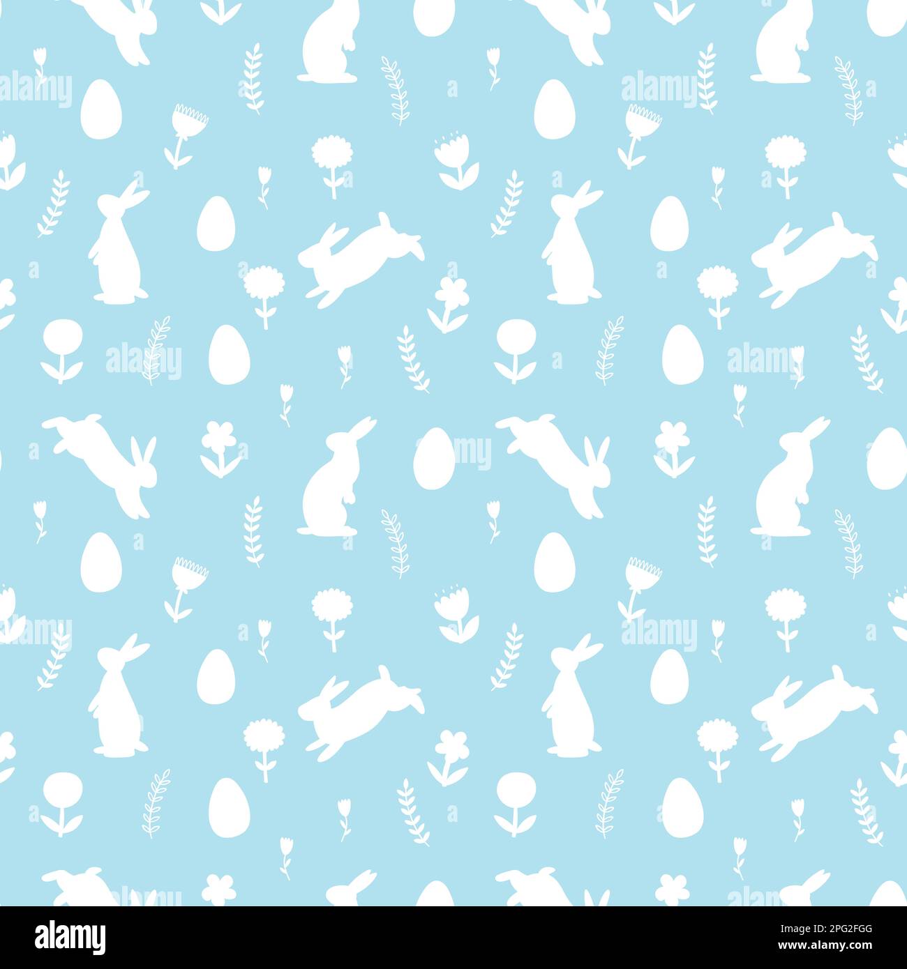 Hand drawn Easter seamless pattern with bunnies, flowers and easter ...