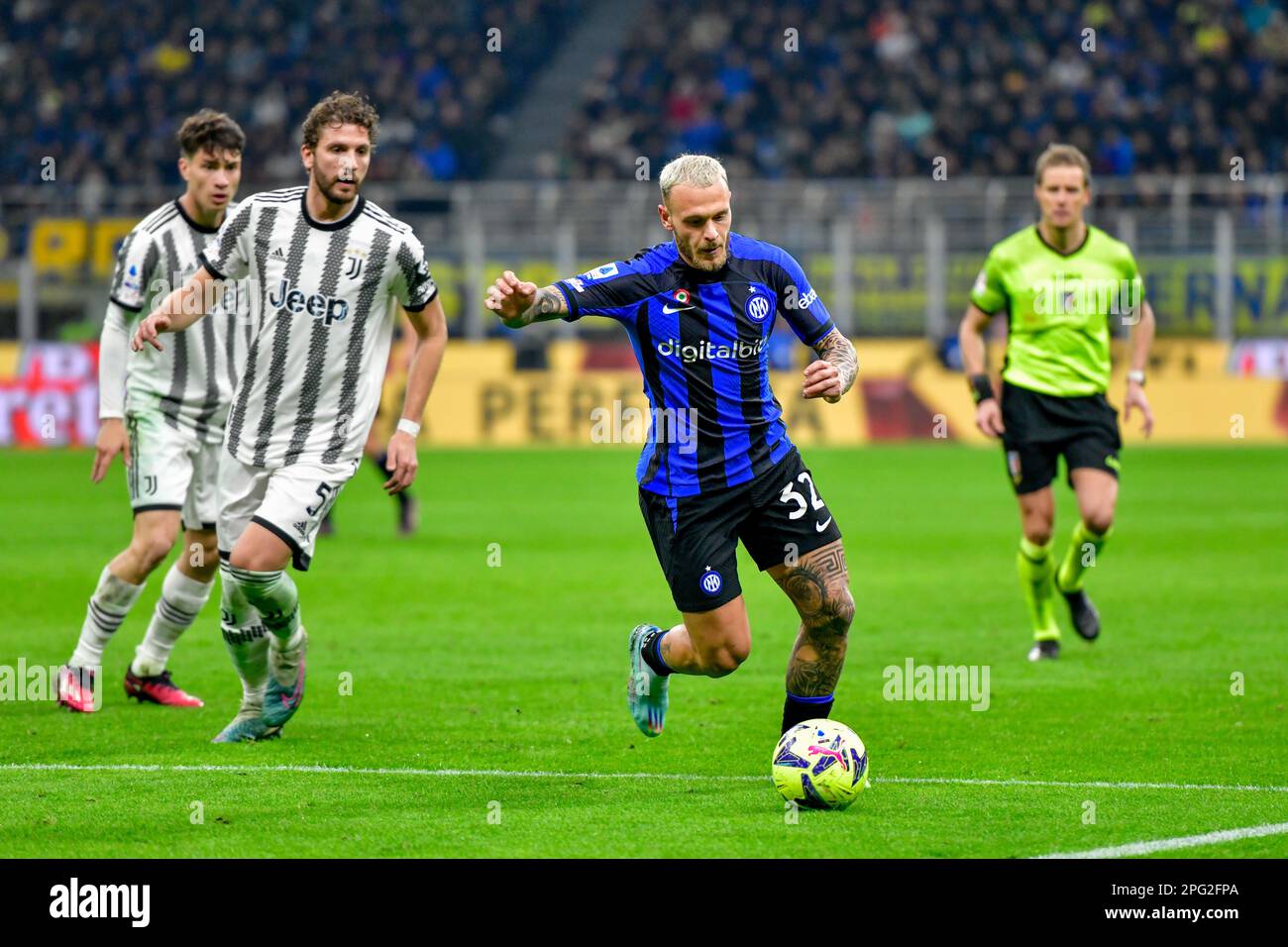 Milano, Italy. 19th Mar, 2023. Federico Dimarco (32) of Inter seen during the Serie A match ...