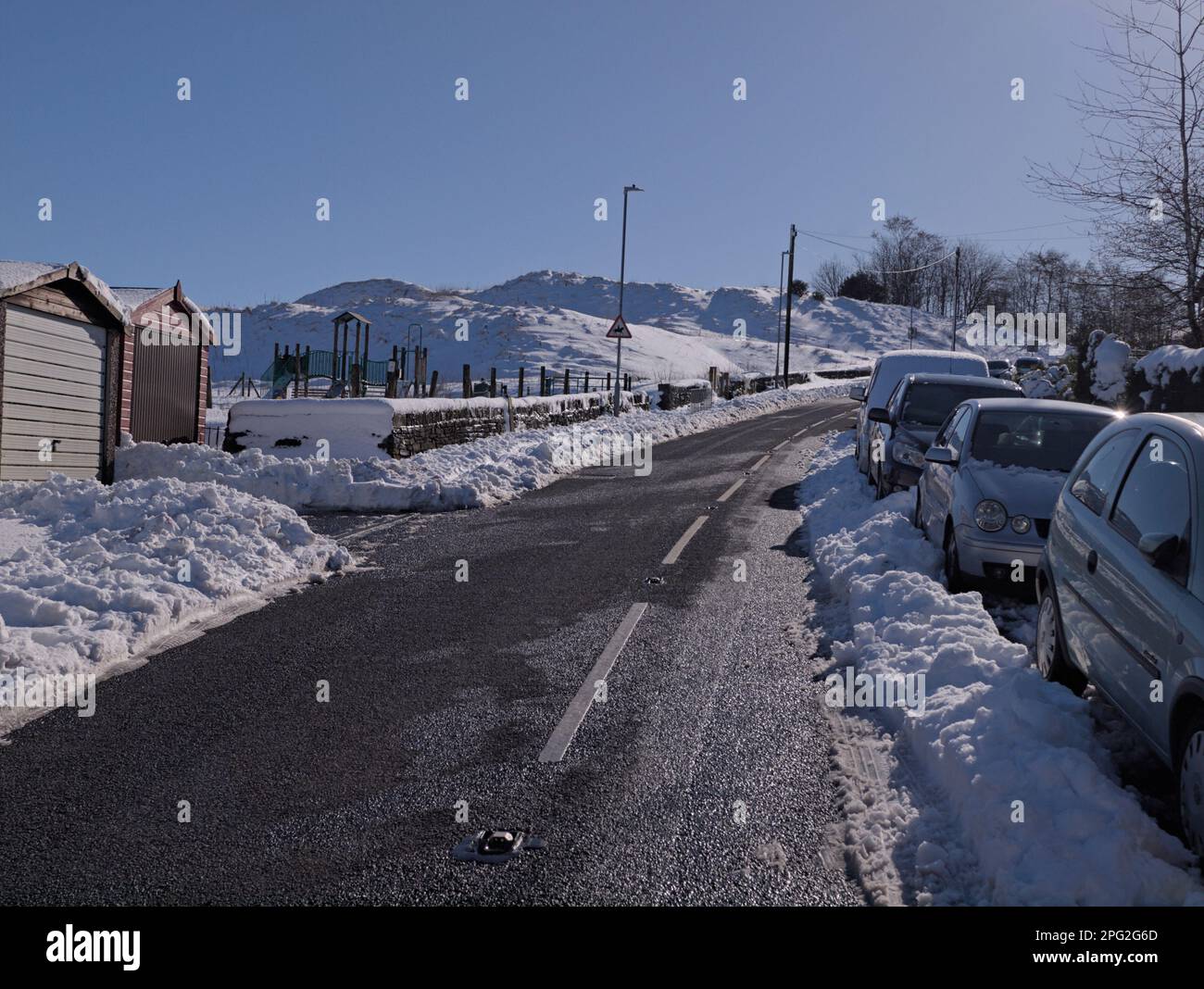 Mount Road after snow plough at Hard End, Netherley, Marsden Stock ...