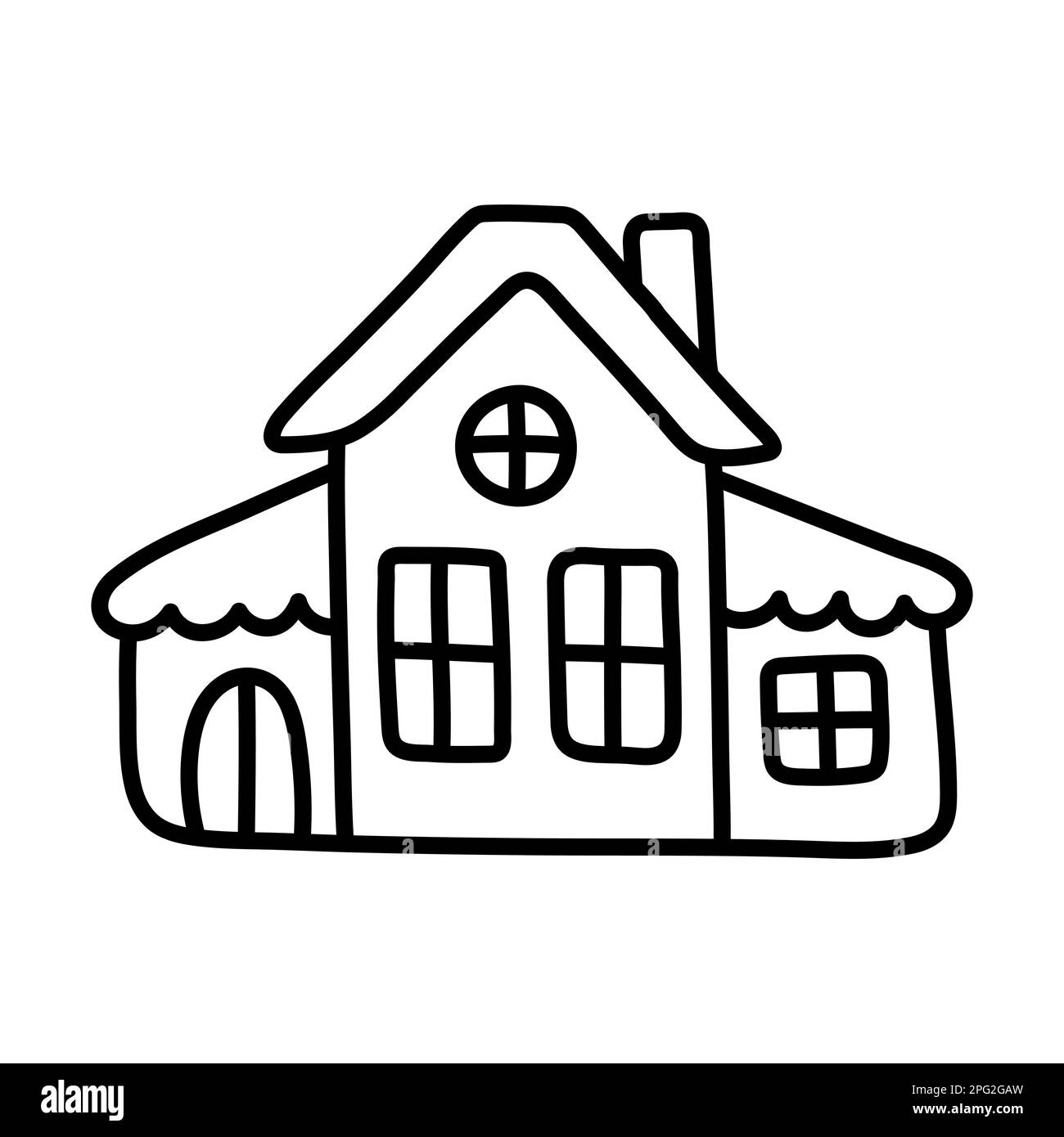 Cute country house in doodle style. Simple linear icon. Design element ...