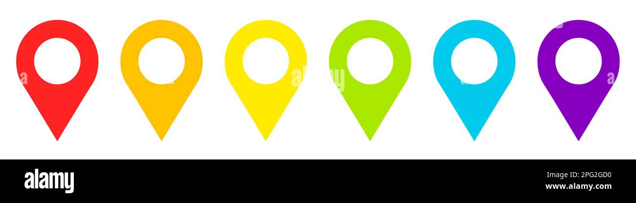 Water color illustration set of colorful location pin icons in various ...