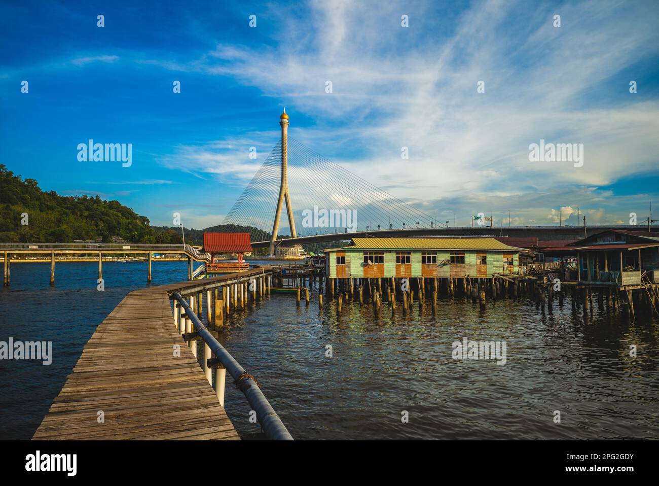 Sungai Kebun Bridge and Kampong Ayer in Bandar Seri Begawan, Brunei ...