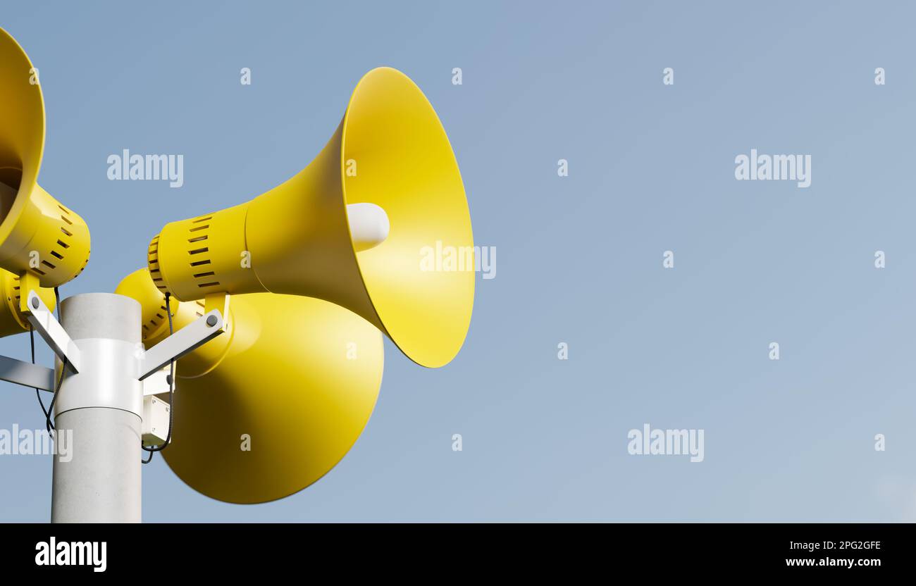 Public address notificationloudspeakers on a post, 3d rendering ...