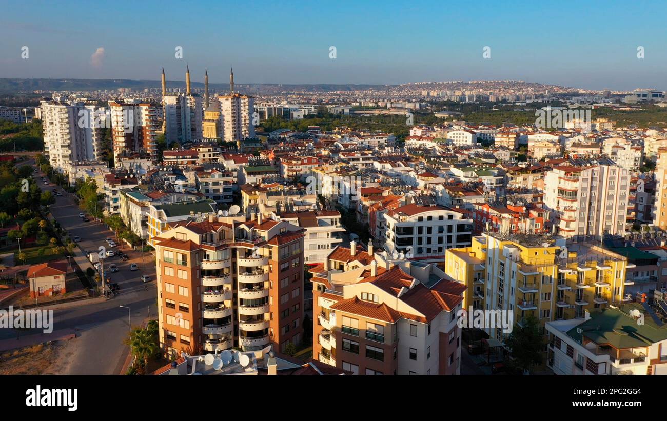 Aerial view of residential buildings skyline. Streets and apartments of ...