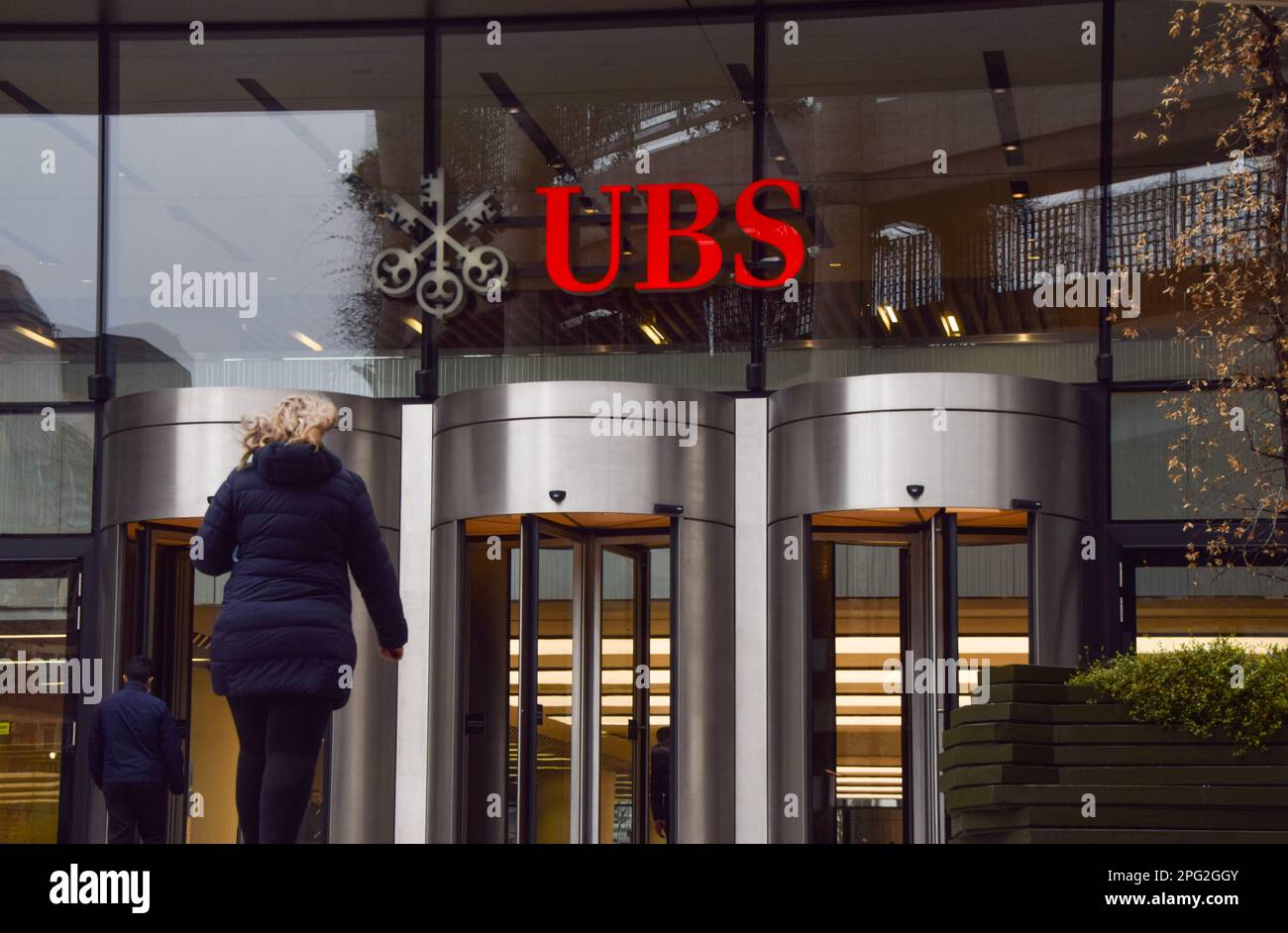 London, England, UK. 20th Mar, 2023. General view of UBS UK offices in ...