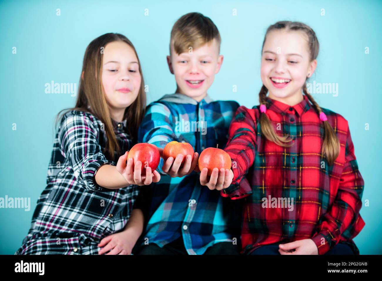 Giving children a healthy diet. Little children choosing organic diet ...