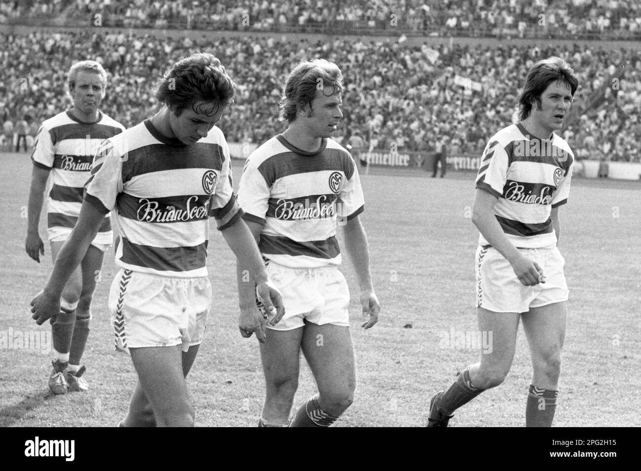 Left leave the pitch after the final whistle Black and White Stock ...