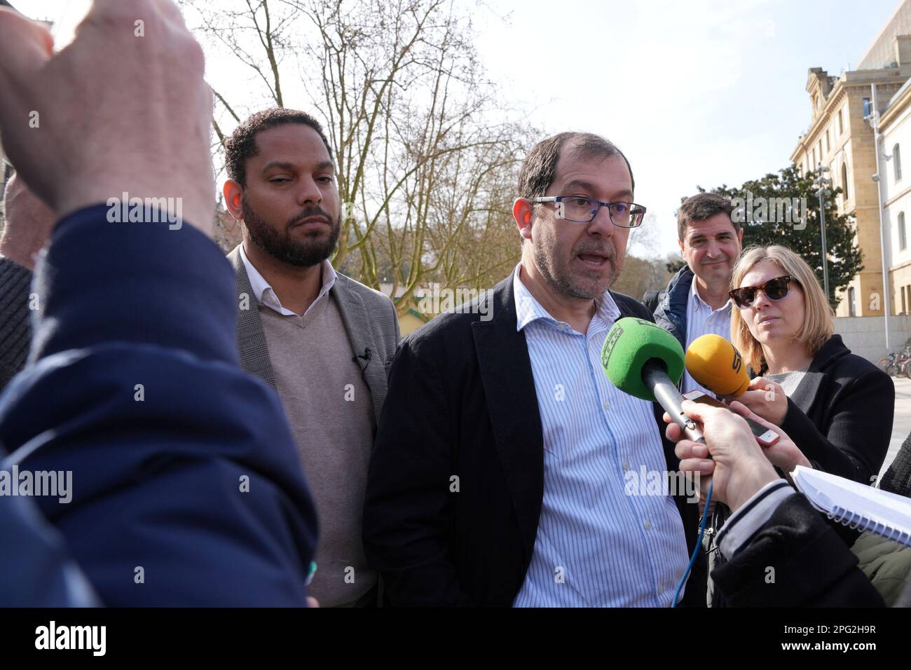 VOX candidate for mayor of San Sebastian Andrés Paramio, attends media ...