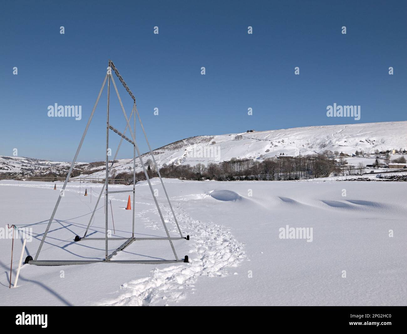 Snow drifts on Hemplow, Marsden Cricket Club's ground in Marsden Stock ...