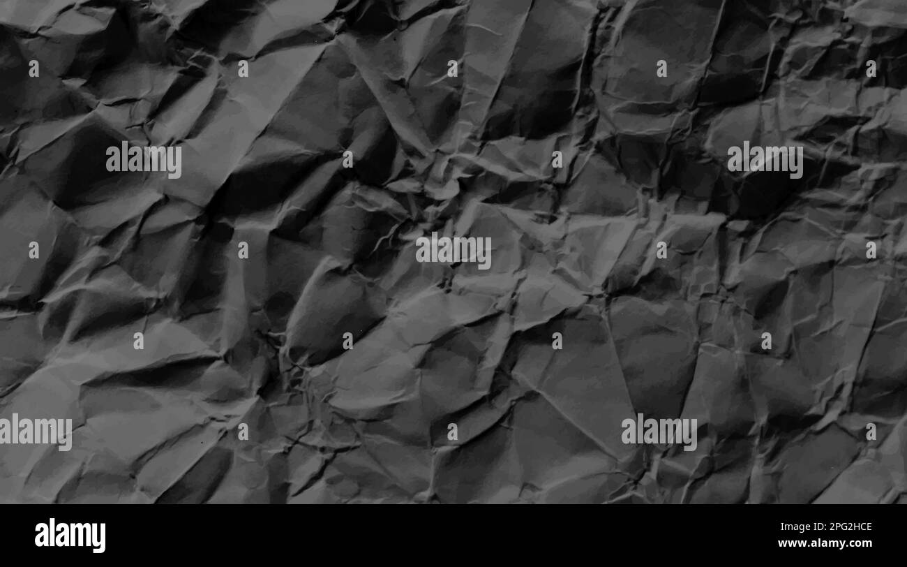 Black crumpled paper texture pattern. Rough grunge old blank. Vector ...