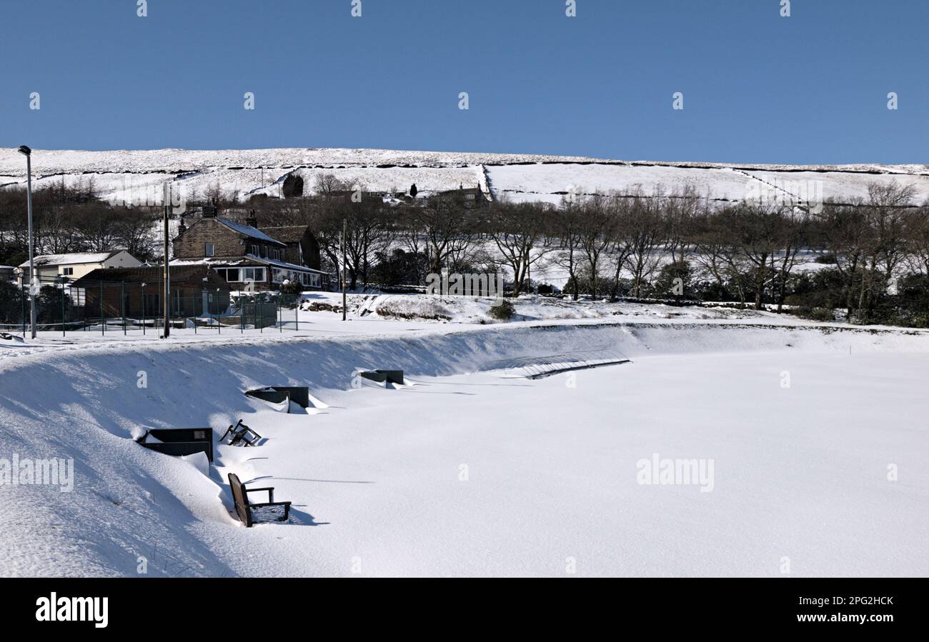 Snow on Hemplow, Marsden Cricket Club's ground, the tennis courts and ...