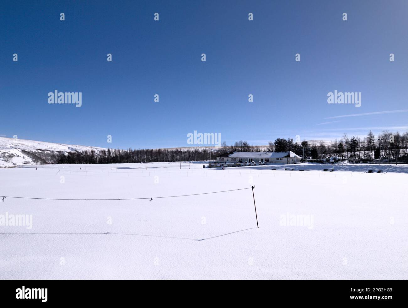 Snow on Hemplow, Marsden Cricket Club's ground & club-house from Mount ...