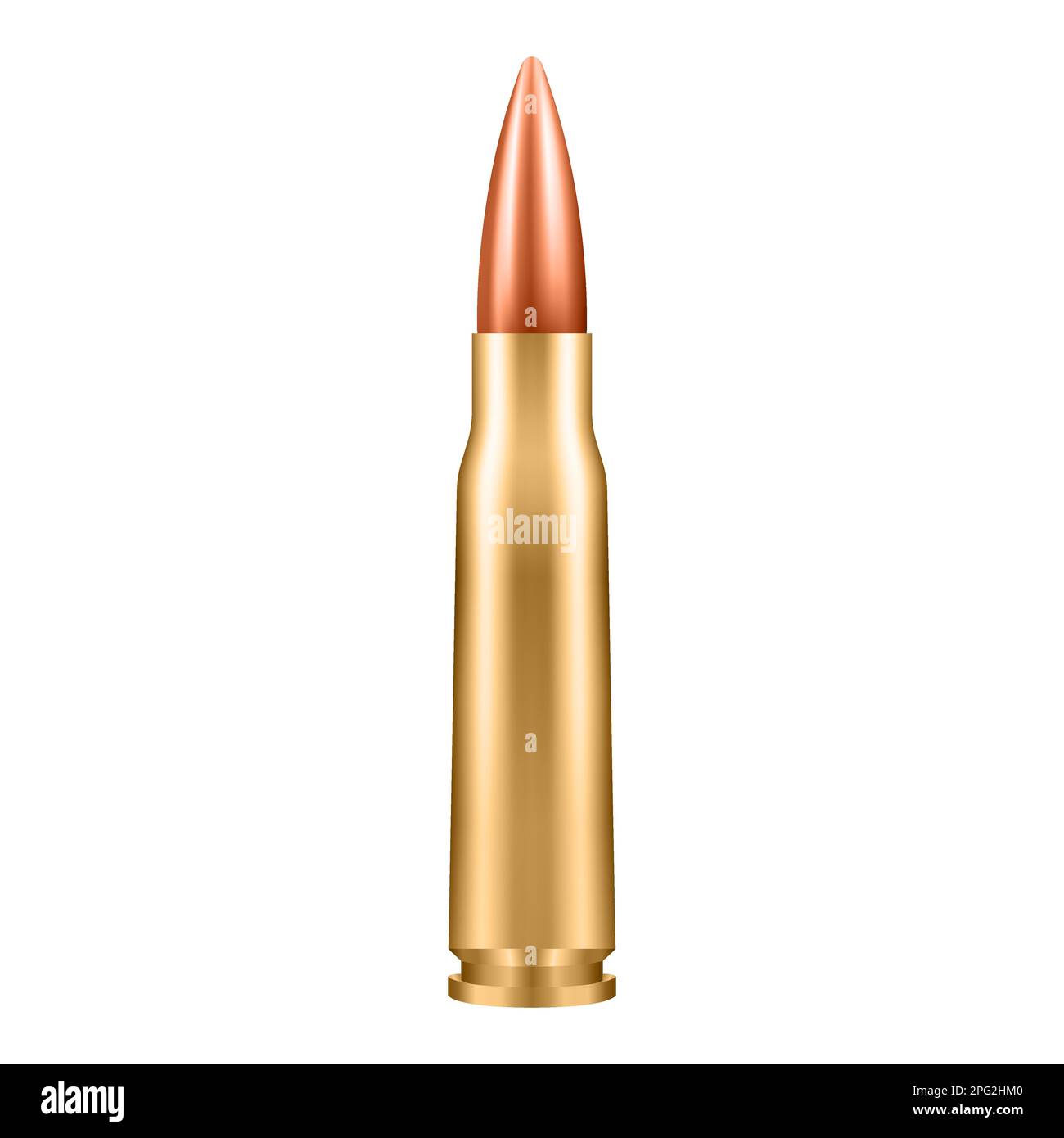 Metal bullet isolated on white background for automatic rifles. Bullet ...