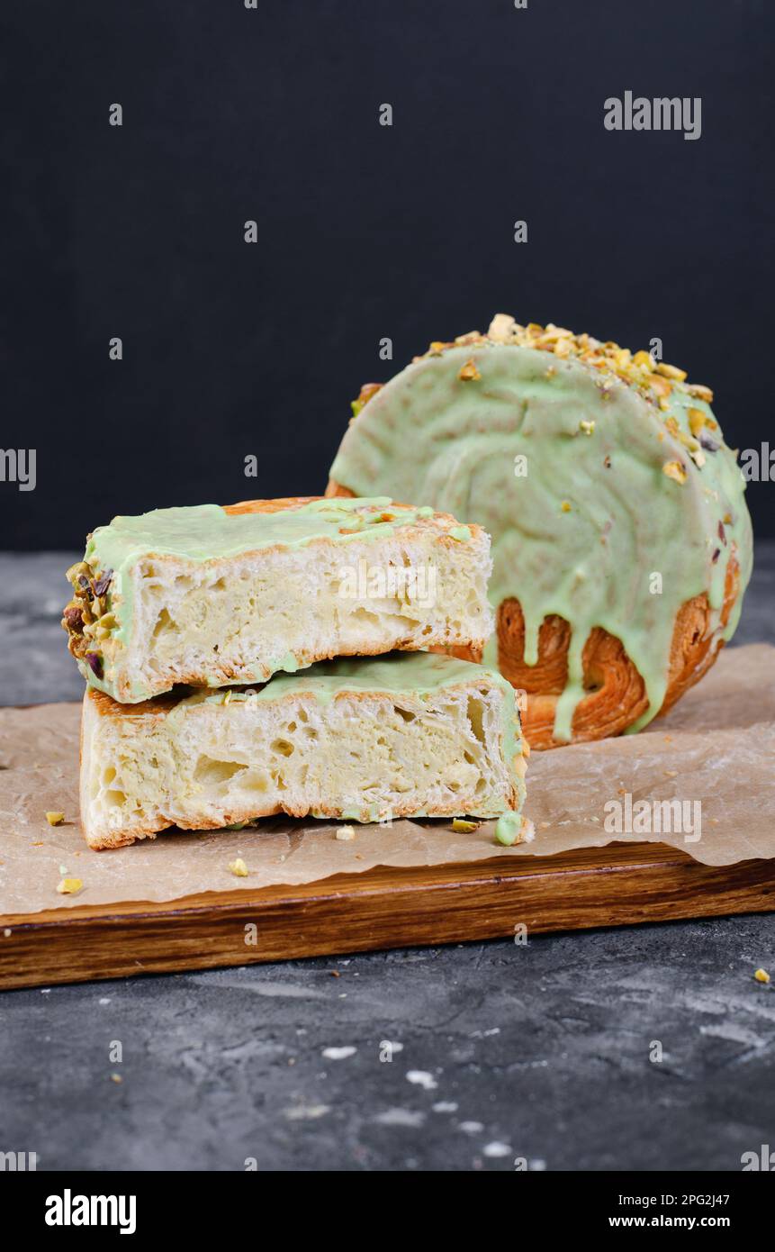 Round Croissant, New York Roll, Trendy Pastry with Chocolate Glaze ...