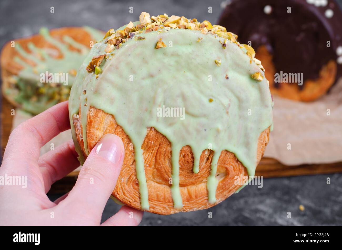 Round Croissant, New York Roll, Trendy Pastry with Chocolate Glaze ...