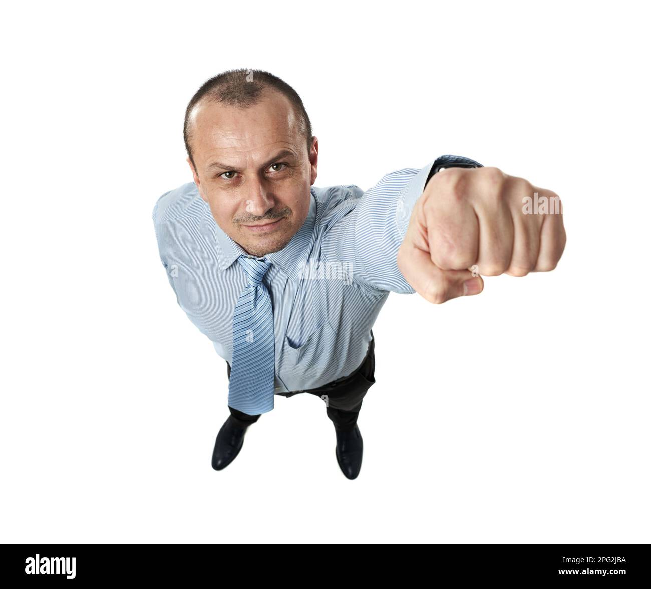 Successful businessman punching up his way towards success, isolated on ...