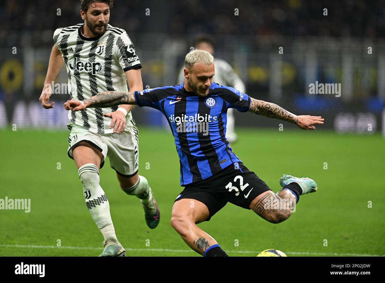 Milan, Italy. 19th March, 2023. Federico Dimarco of Inter Fc and Manuel ...