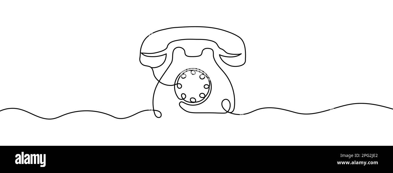 Old telephone one line drawing continuous design minimalism. Retro ...