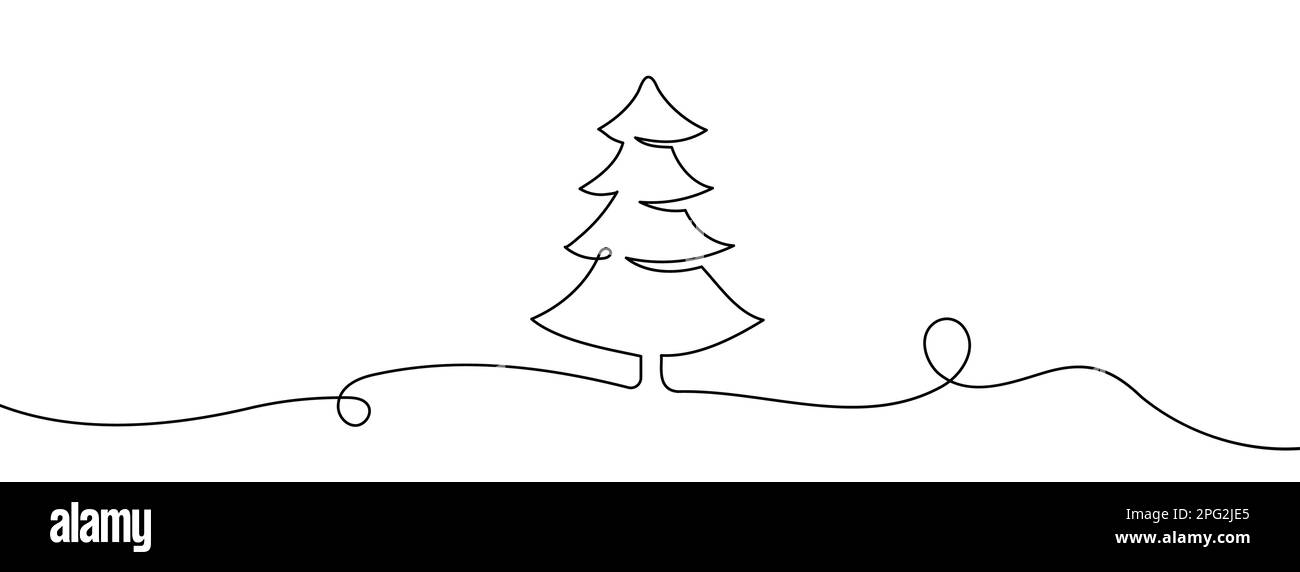 Christmas background with tree one line drawing, vector illustration ...